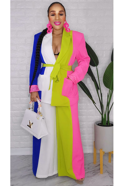 020123 The Spring Vibes Colors Block 2 Pieces Blazer & Pant Set – UNIK ...
